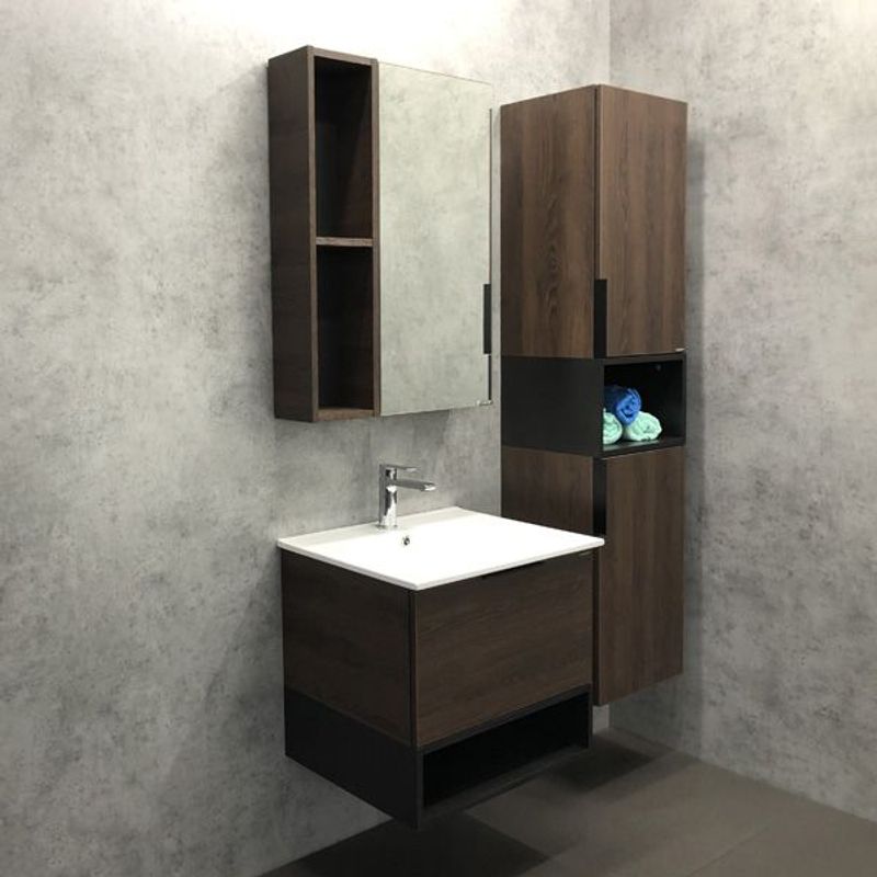 Тумба подвесная Comforty Франкфурт-60 дуб шоколадно-коричневый с ...